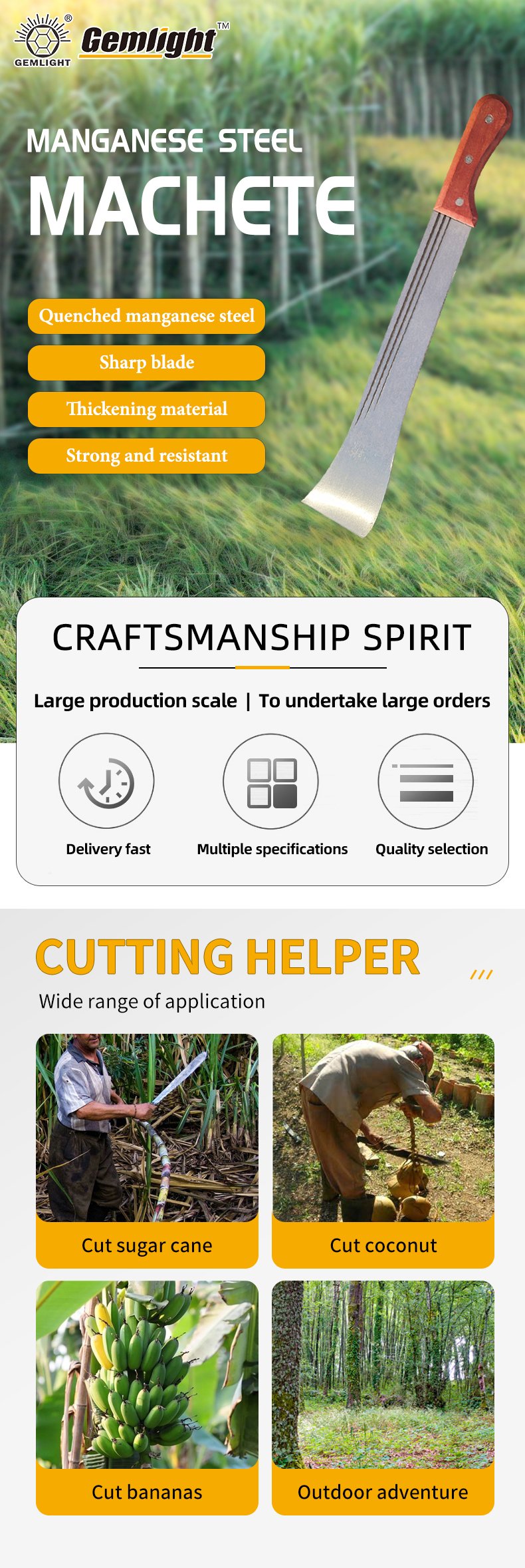 high quality knife long Machetes:M206B - wholesale custom steel machete ...