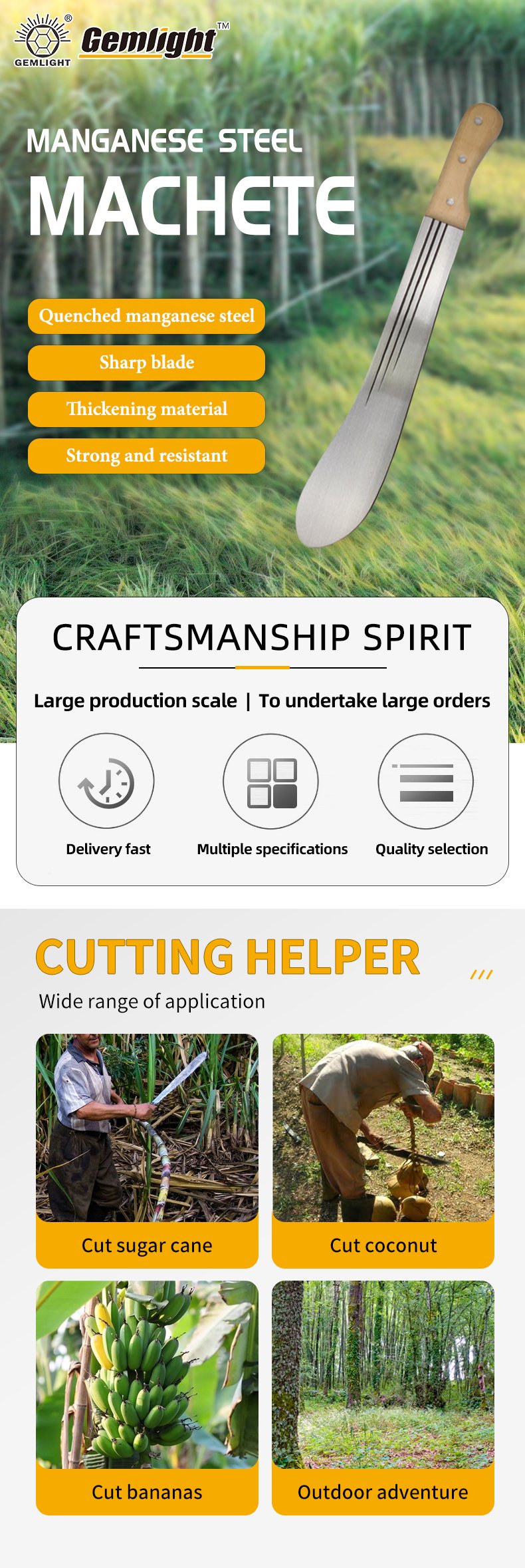 quality 14 inch outdoor knife Machetes M2200A for south american ...